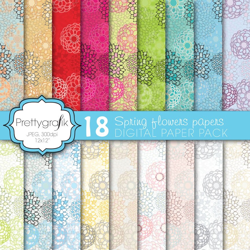 18 Flower Digital Paper Commercial Use Scrapbook Patterns - Etsy