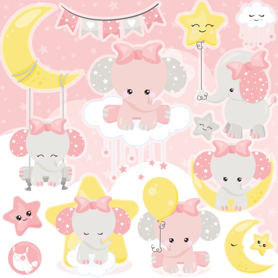 Baby girl elephant clipart, clipart commercial use, vector graphics ...