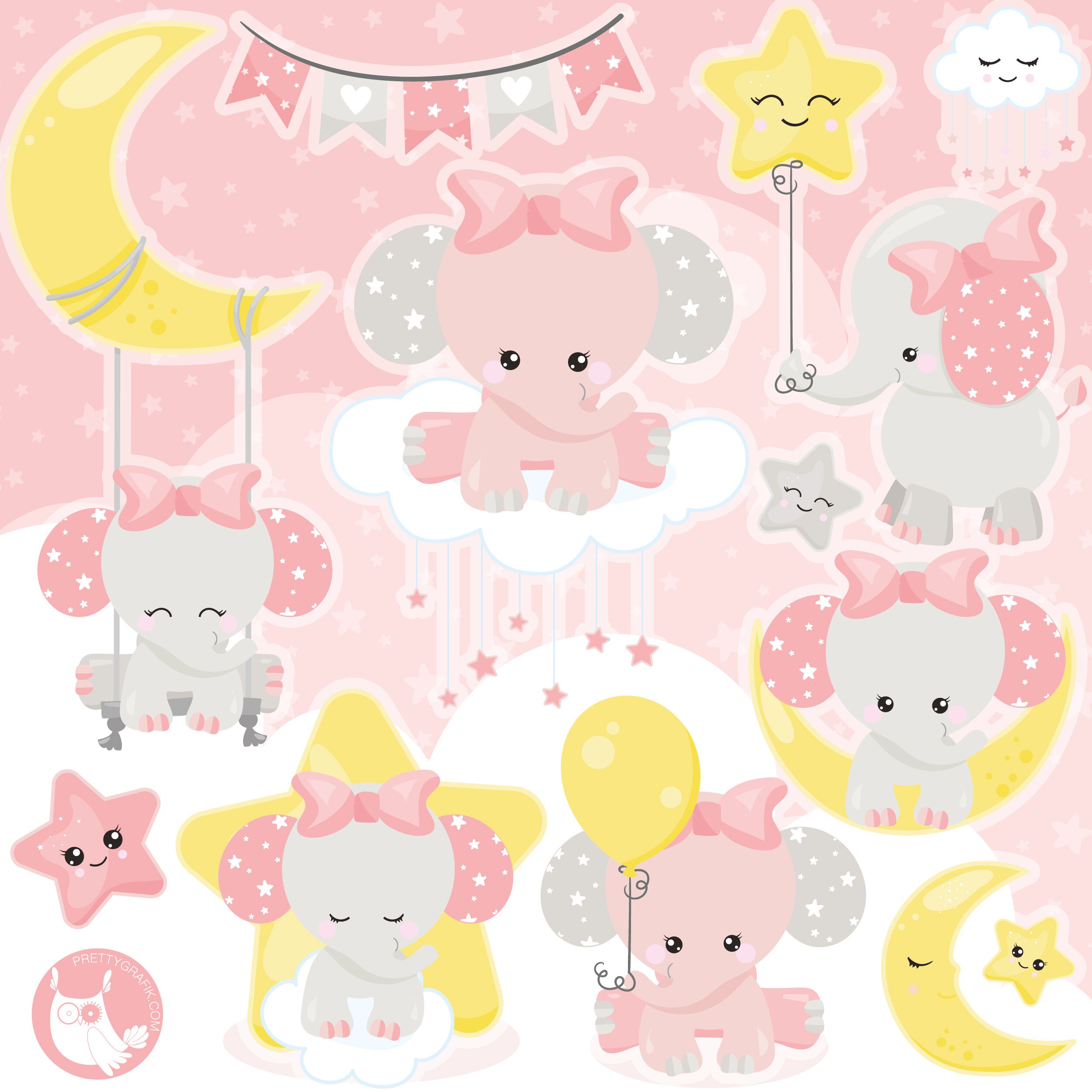 Baby Girl Elephant Clipart Clipart Commercial Use Vector - Etsy
