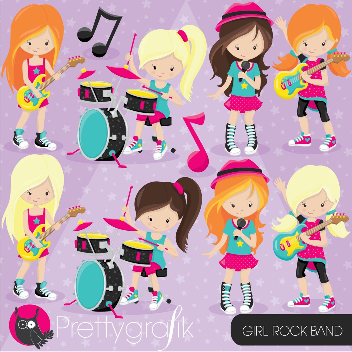 Rock Star Girls Clipart Commercial Use Music Vector Graphics - Etsy