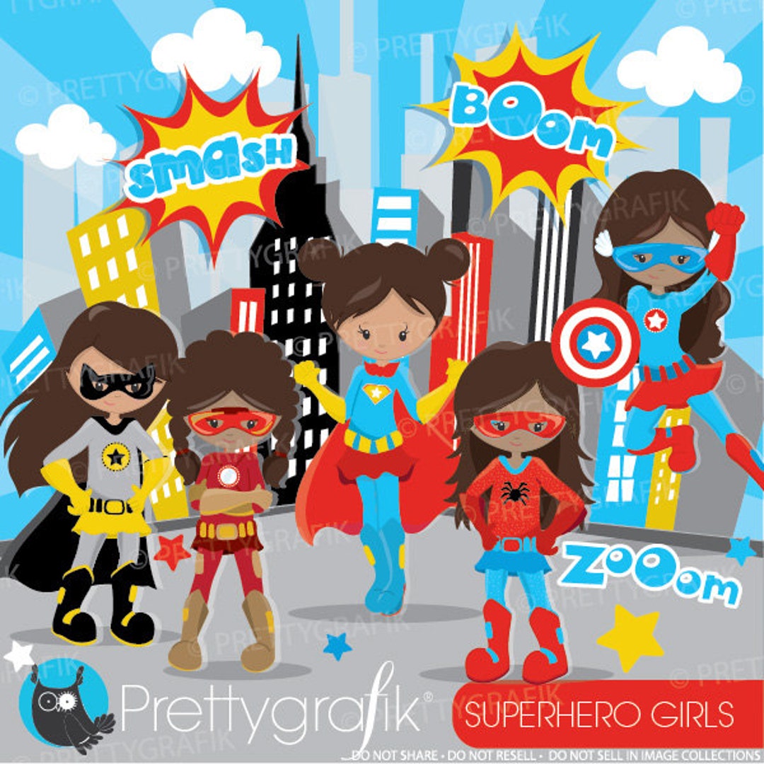 Superhero Girls Clipart Commercial Use, Superhero Kids Vector Graphics ...