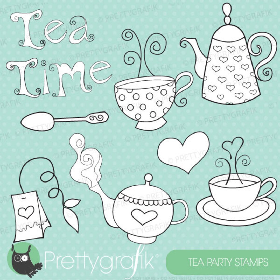 Tea Set Digital Stamp Commercial Use, Vector Graphics, Digital Stamp ...