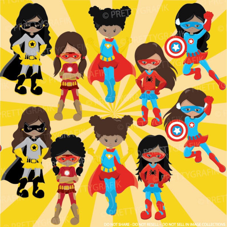 Superhero Girls Clipart Commercial Use Superhero Kids Vector - Etsy