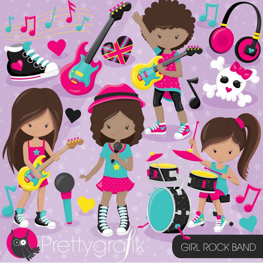 Rock Star Girls Clipart Commercial Use Music Vector Graphics - Etsy
