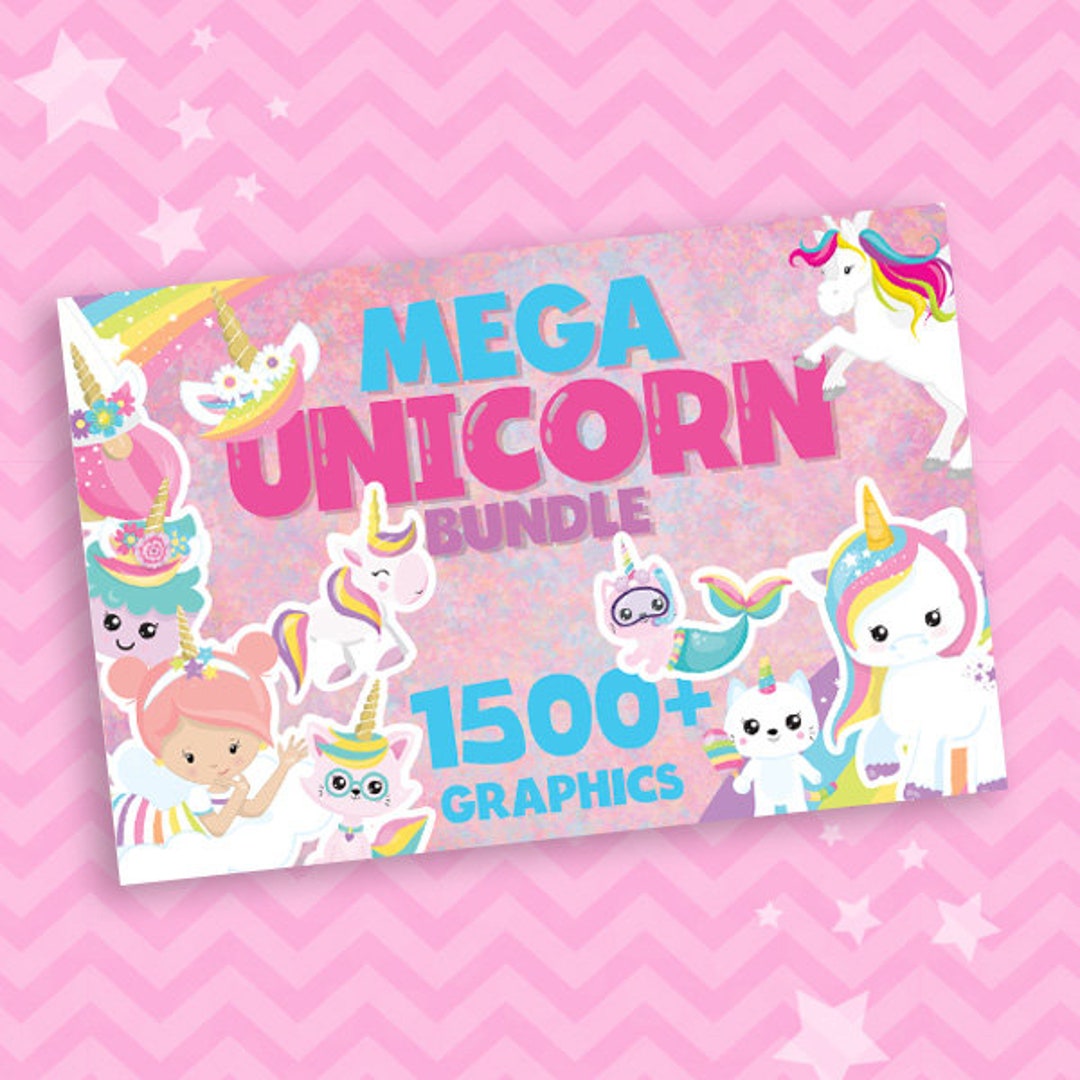 Mega Unicorn BUNDLE Graphic Set, Clipart Commercial Use, Fantasy ...