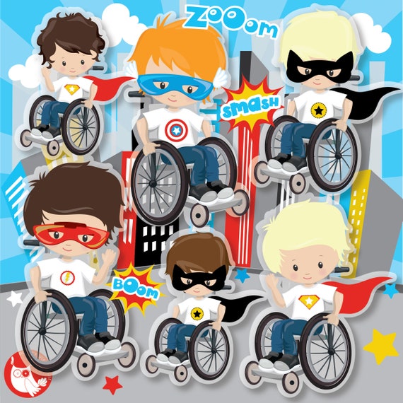 Superhero boys on wheelchair clipart commercial use, vector graphics ...