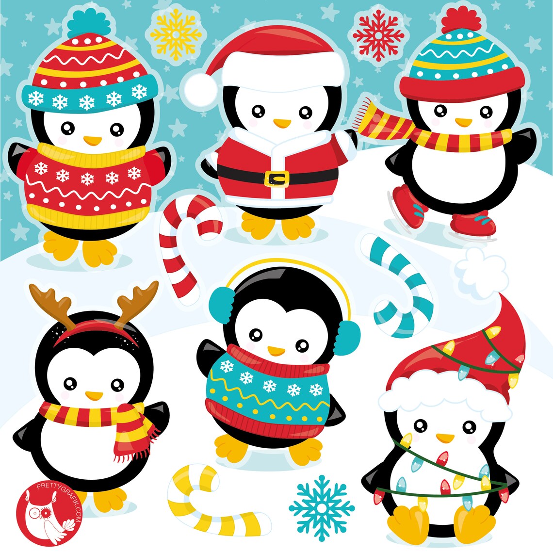 Christmas Penguin Clipart Clipart Commercial Use Vector | Etsy