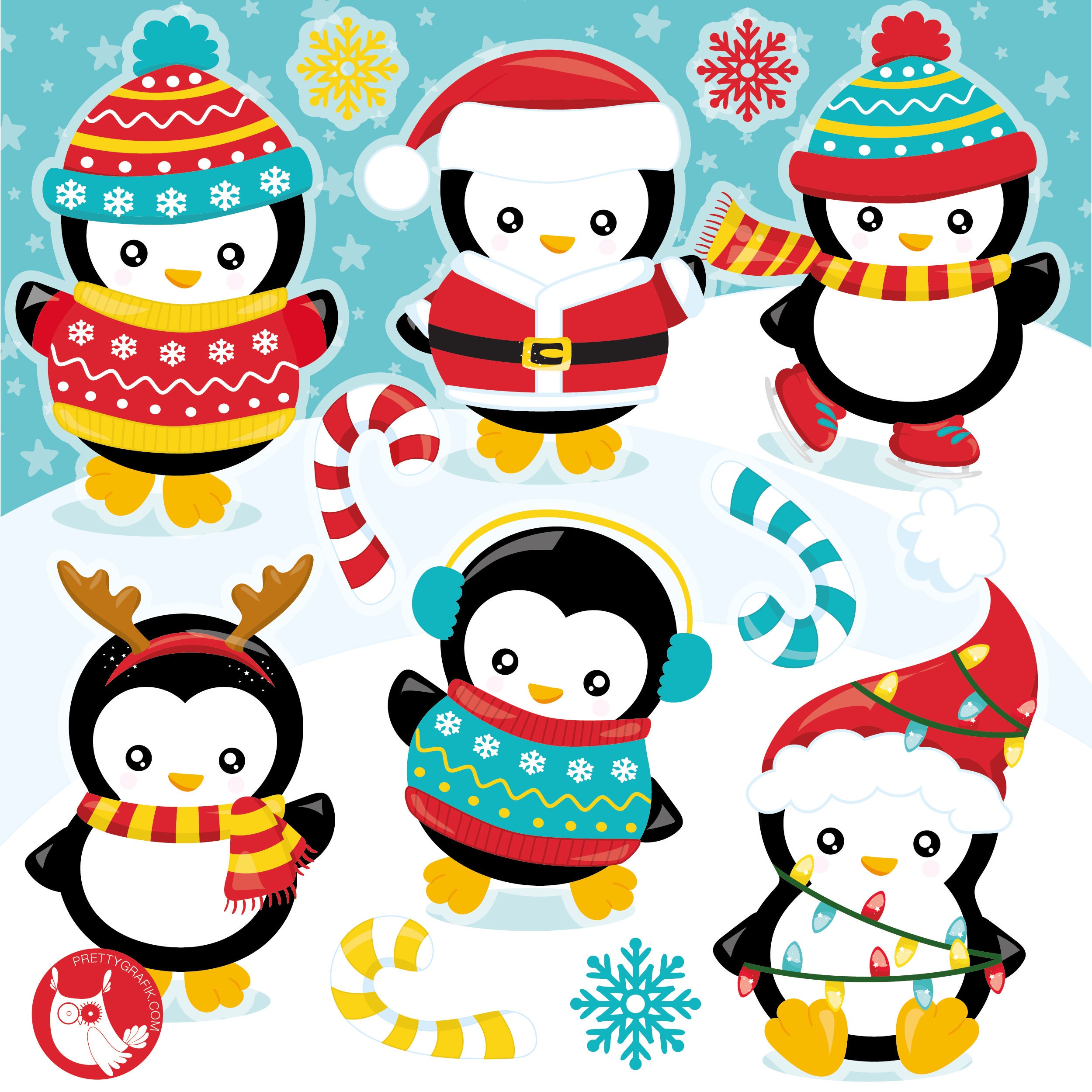 Christmas Penguin clipart clipart commercial use vector | Etsy