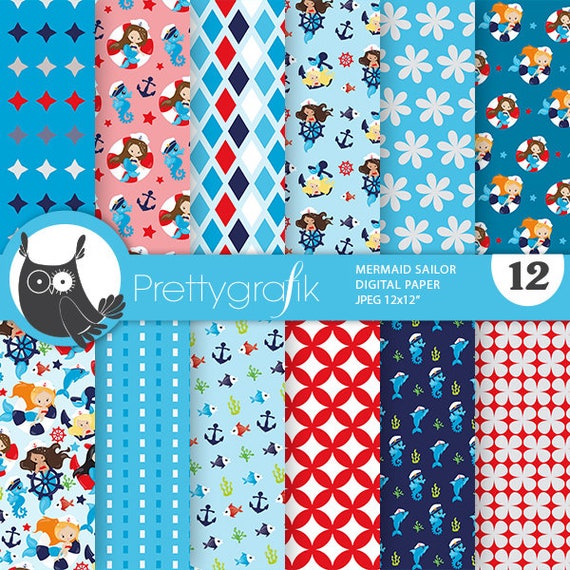 Mermaid Sailor, papers, commercial use, scrapbook papers, background ...