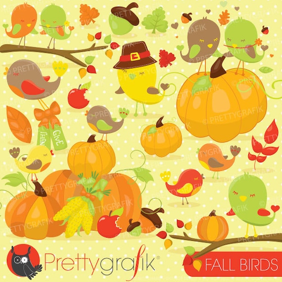 Fall birds clipart commercial use, fall season vector graphics, digital ...