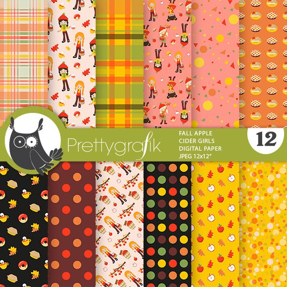 Fall Apple Cider Girls, patterns, commercial use, scrapbook papers ...