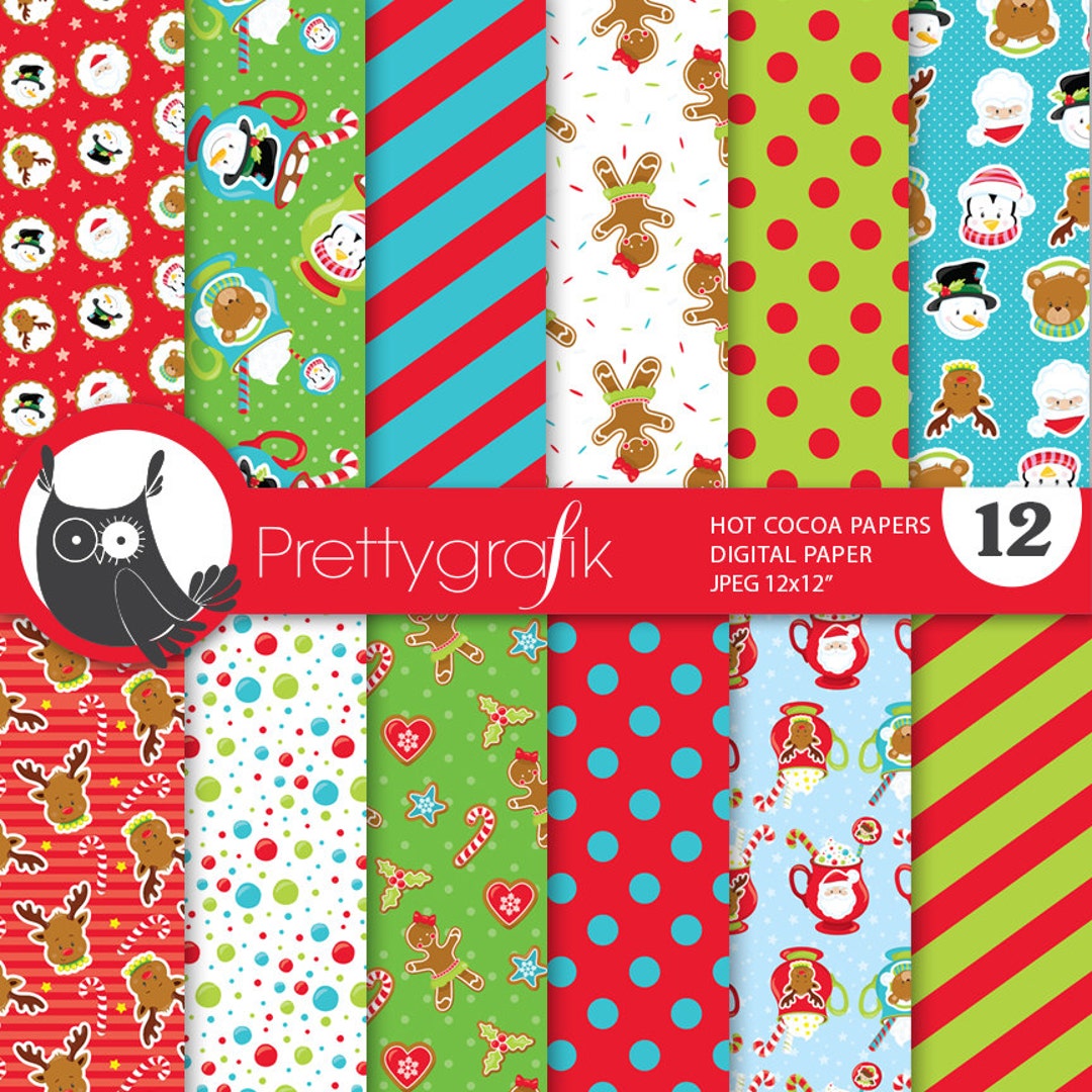 Christmas Hot Chocolate Digital Paper, Commercial Use, Scrapbook Papers ...