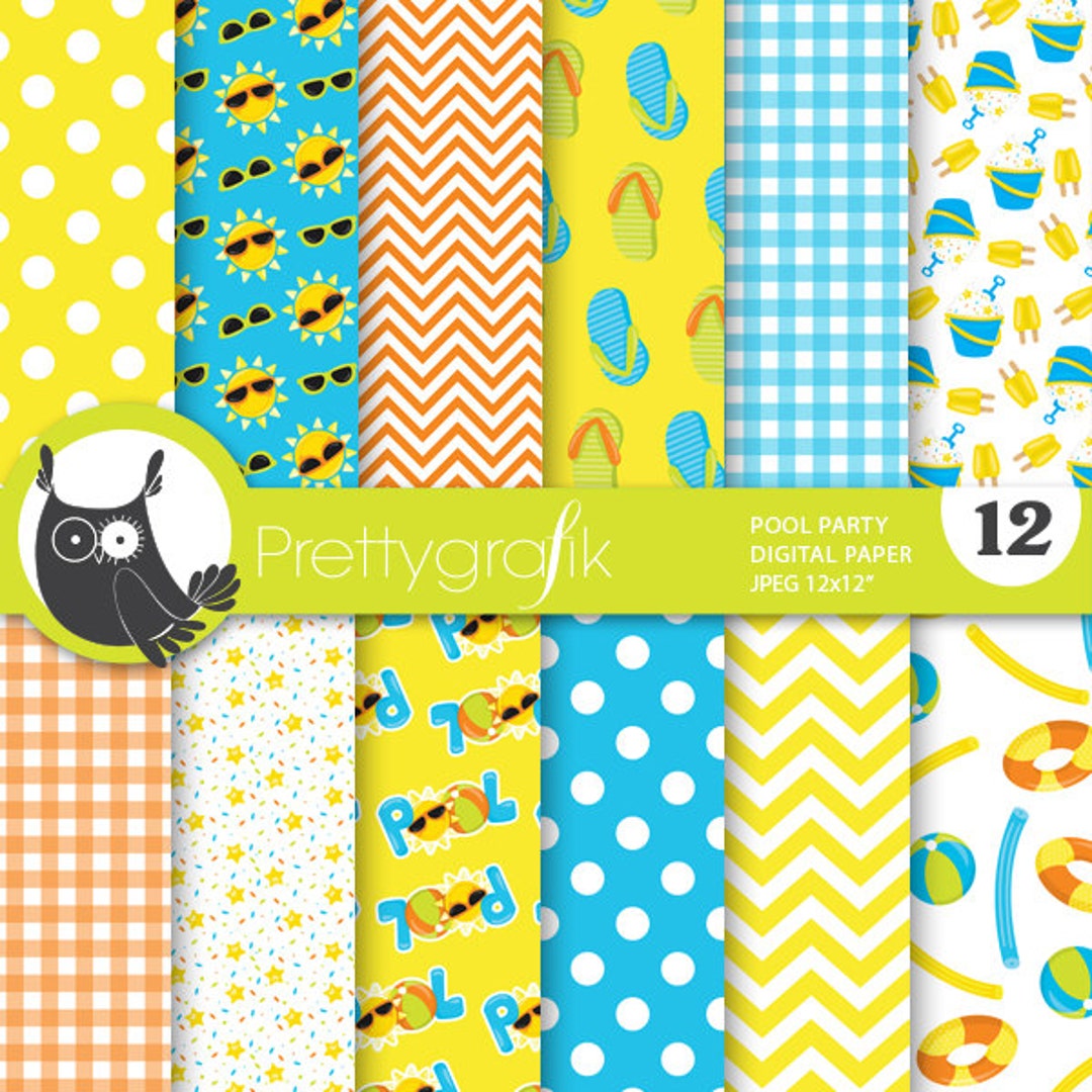 Pool Party Digital Paper Commercial Use Scrapbook Patterns - Etsy