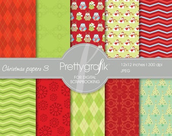 Christmas Digital Paper, Holiday Striped Scrapbook Paper, Digital Paper ...