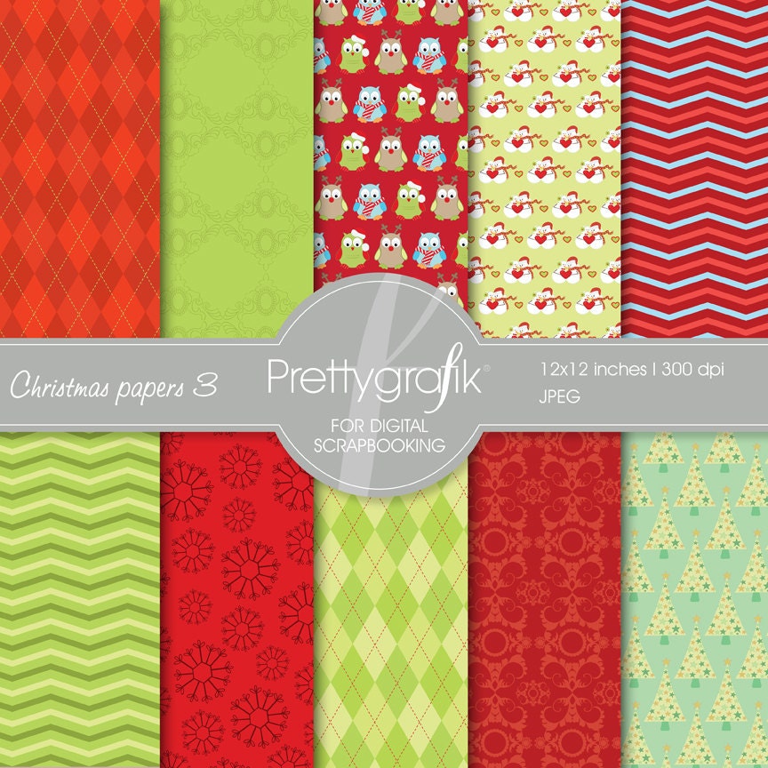 Christmas Digital Paper Commercial Use Scrapbook Papers | Etsy