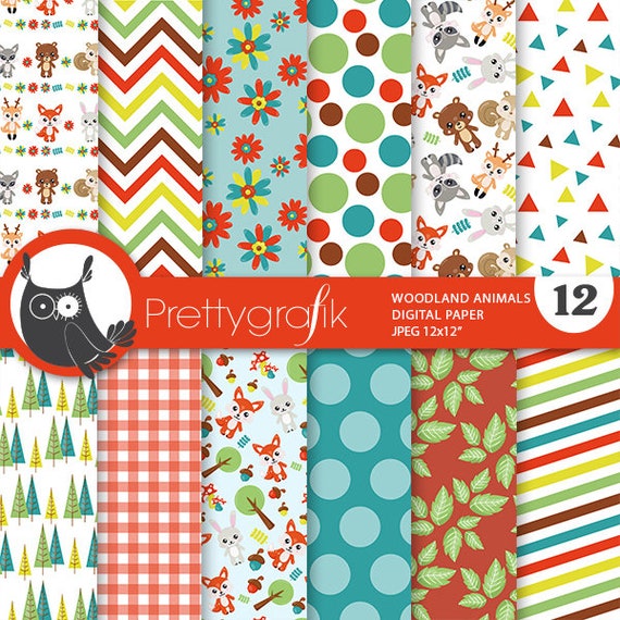 Woodland animals digital patterns, commercial use, woodland scrapbook ...