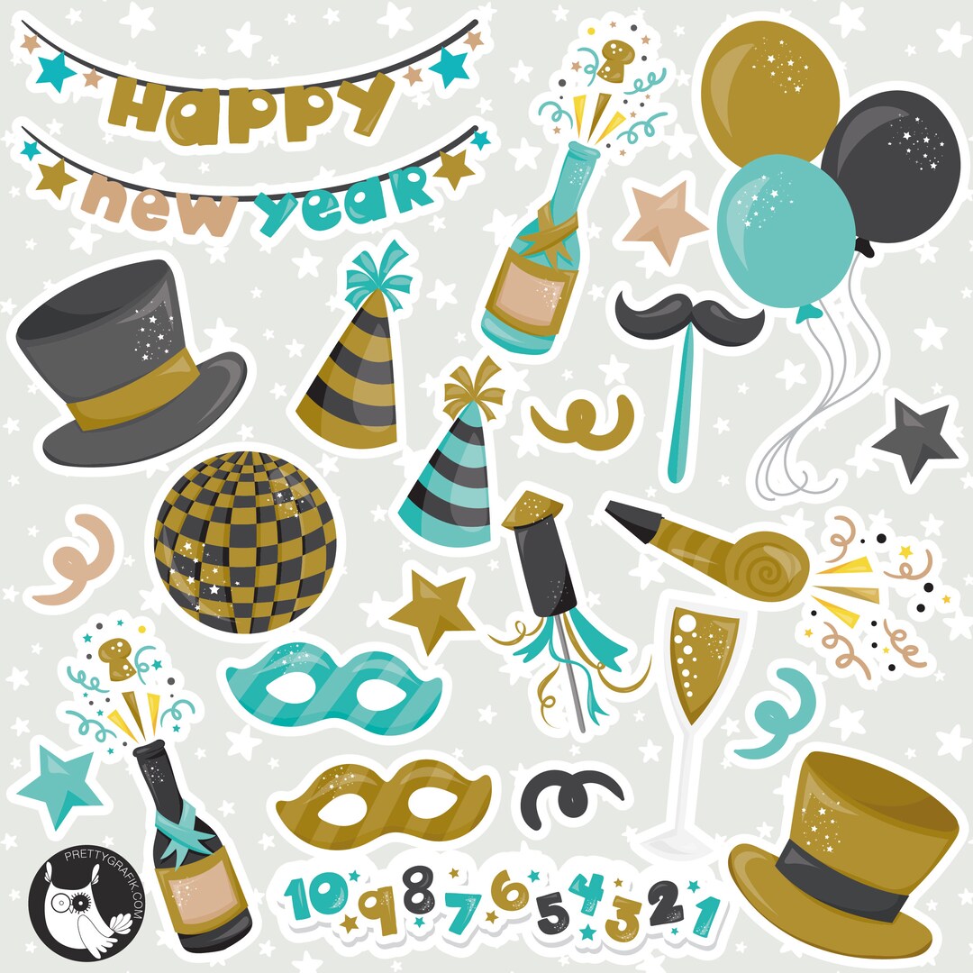 New Year Icons Clipart, Clipart Commercial Use, Vector Graphics, Clip ...