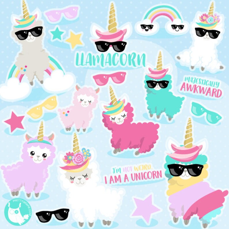 Llama Unicorn Clipart Commercial Use Vector Graphics - Etsy