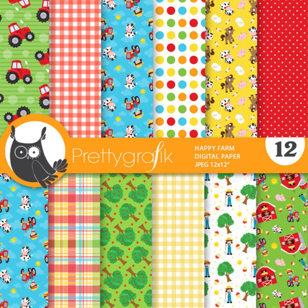 Happy Farm Digital Paper, Commercial Use, Scrapbook Patterns ...