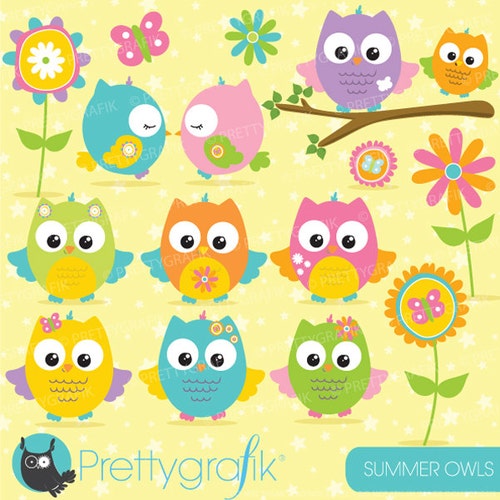 Birthday Owls Girls Clipart Commercial Use Vector Graphics - Etsy