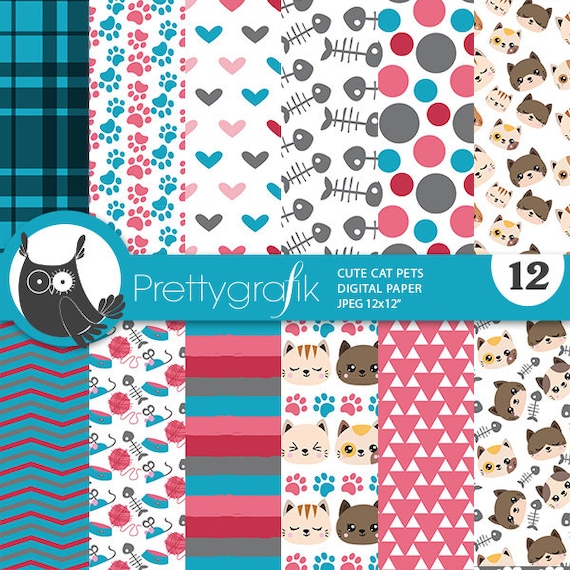 Cats digital patterns, scrapbook papers commercial use, kitty scrapbook ...