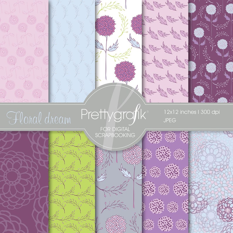 Flowers Digital Paper Commercial Use Scrapbook Papers - Etsy