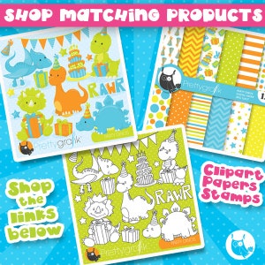 Dinosaur Birthday Digital Patterns, Commercial Use, Scrapbook Papers ...