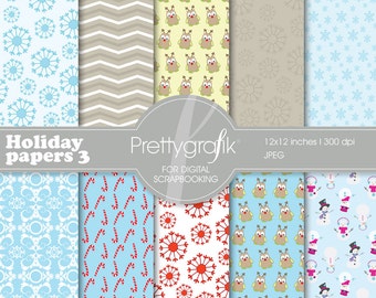 Christmas Digital Paper, Holiday Striped Scrapbook Paper, Digital Paper ...