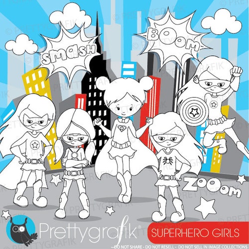 Superhero Girls Clipart Commercial Use Superhero Kids Vector - Etsy