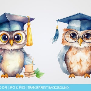 Graduation Owls Clipart Watercolor Png Graphics Printable - Etsy