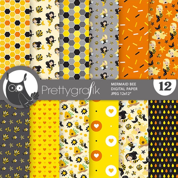 Mermaid Bee, patterns, commercial use, scrapbook papers, background ...