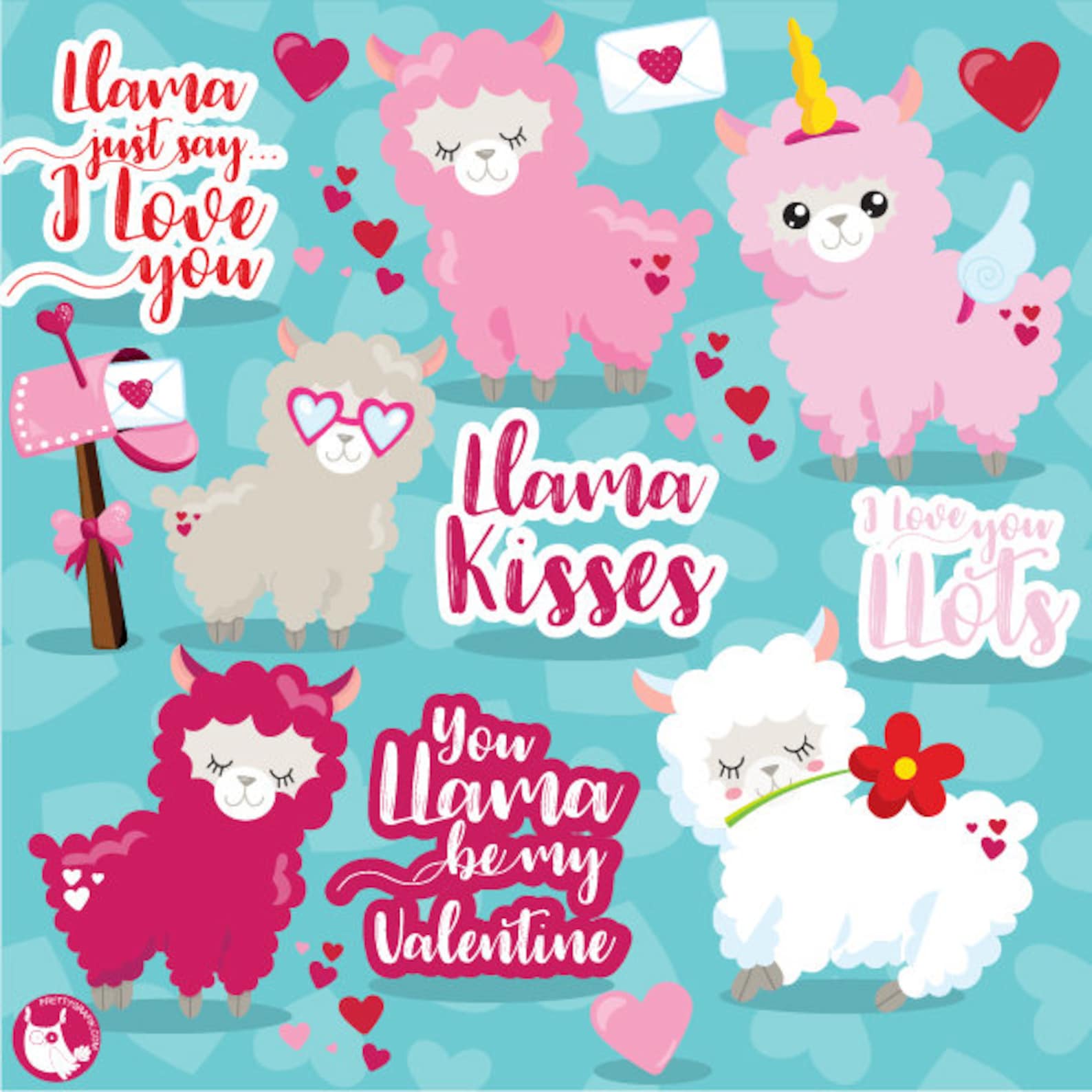 Valentine Llama Clipart Commercial Use Clipart Vector - Etsy