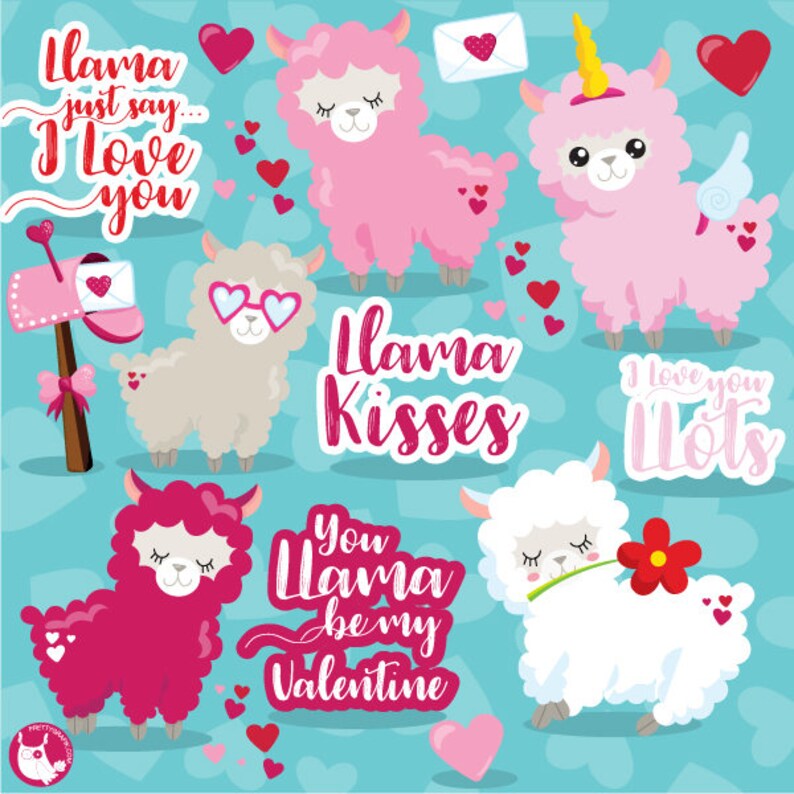 Valentine Llama Clipart Commercial Use Clipart Vector - Etsy