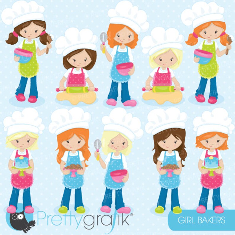 Baking Girls Clipart Commercial Use Vector Graphics Digital - Etsy
