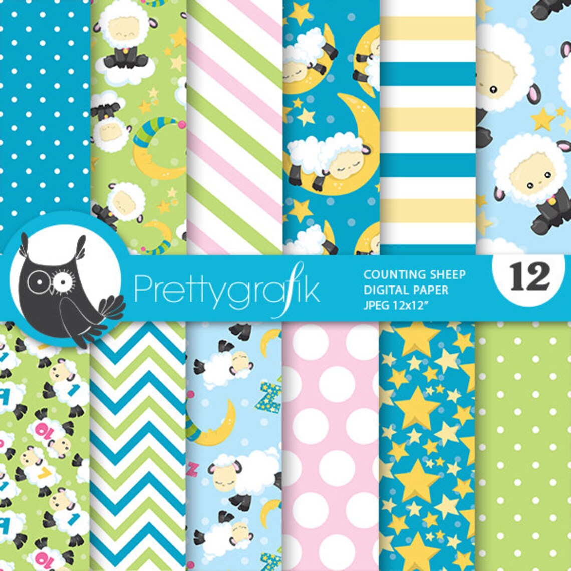 Counting Sheep Digital Paper Commercial Use Sheep Scrapbook - Etsy