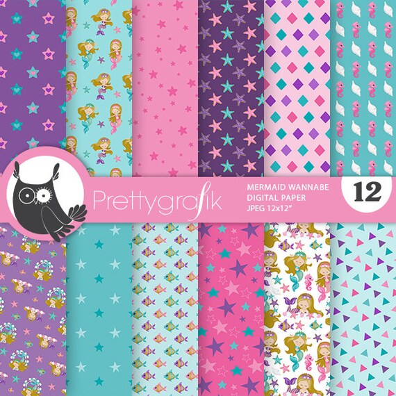 Mermaid Wannabe, patterns, commercial use, scrapbook papers, background ...