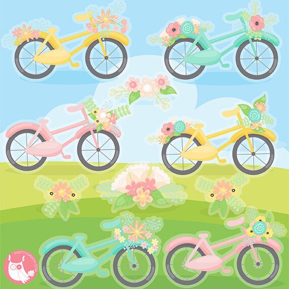 Flower bicycle clipart commercial use, vector graphics, digital clip ...
