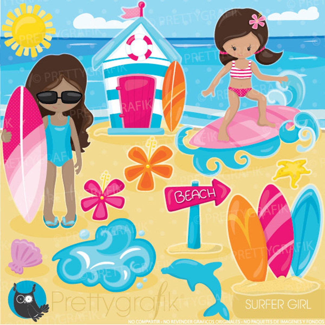 Surfer Girls Clipart, Clipart Commercial Use, Vector Graphics, Digital ...
