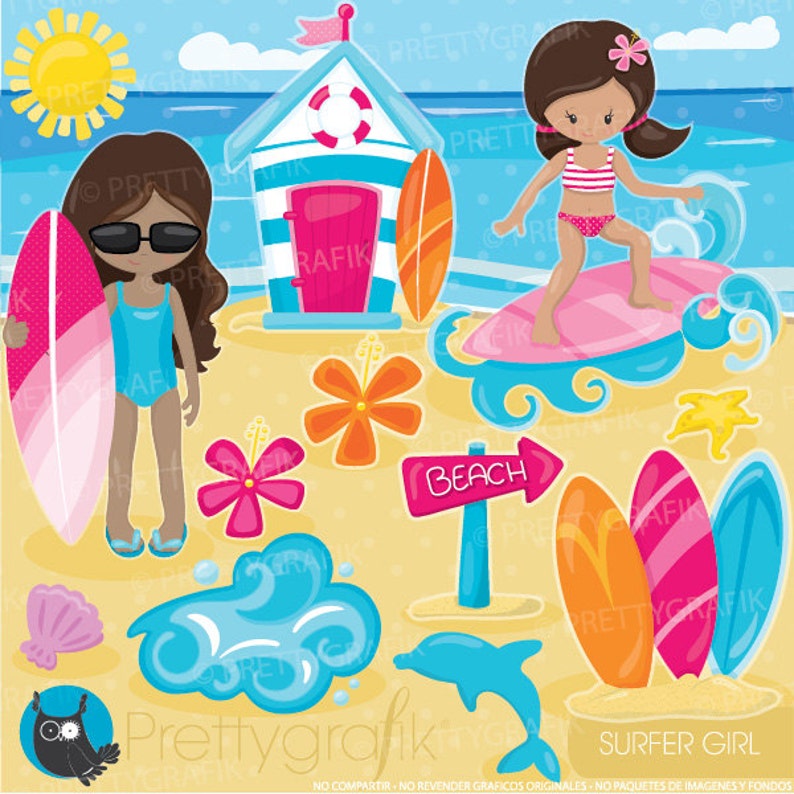 Surfer Girls Clipart Clipart Commercial Use Vector Graphics - Etsy