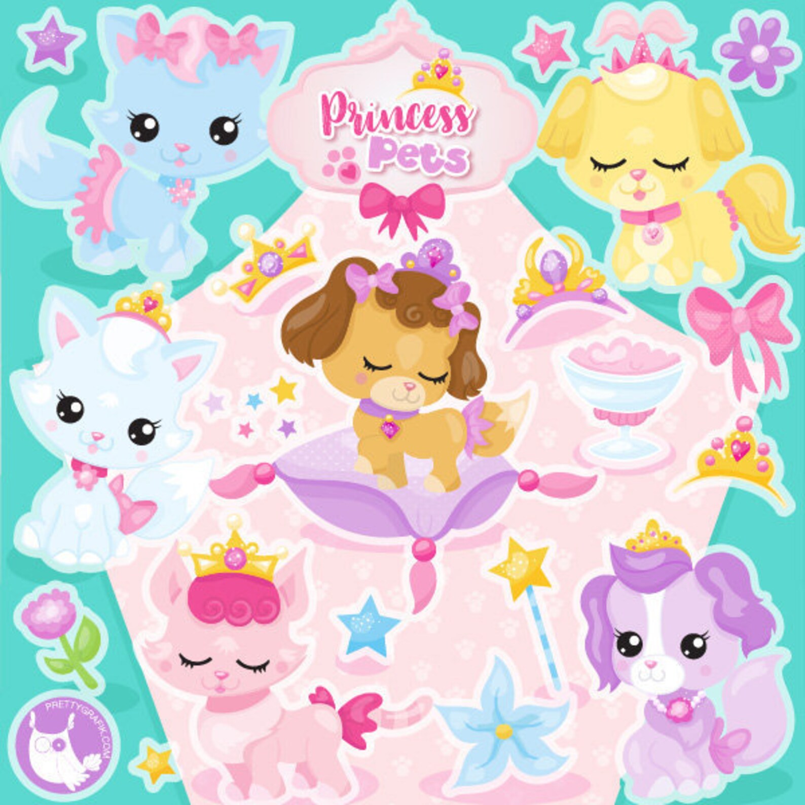 Princess Pets Clipart Commercial Use Clipart Vector - Etsy