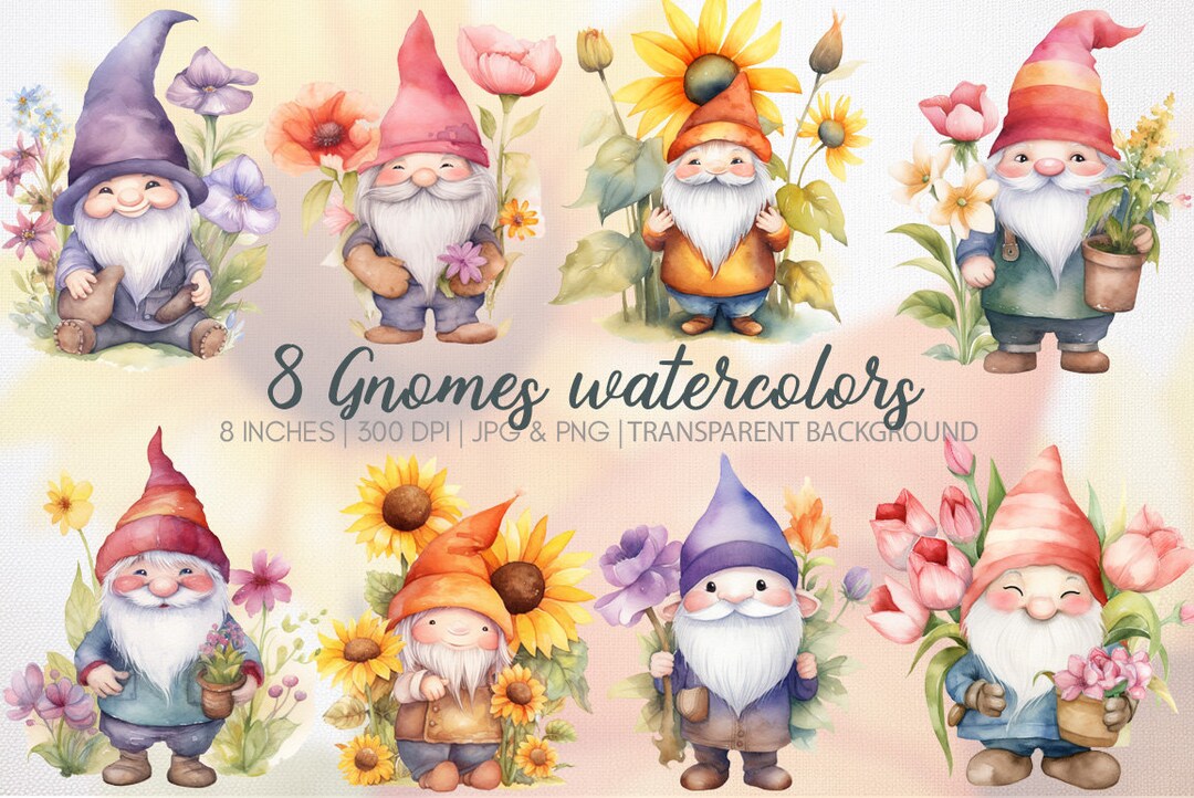 Gnomes Clipart Watercolor Png Graphics Printable - Etsy