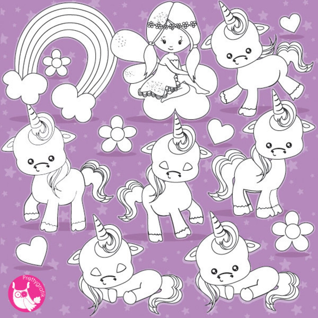 Baby Unicorn Digital Stamp Commercial Use, Vector Graphics, Digital ...