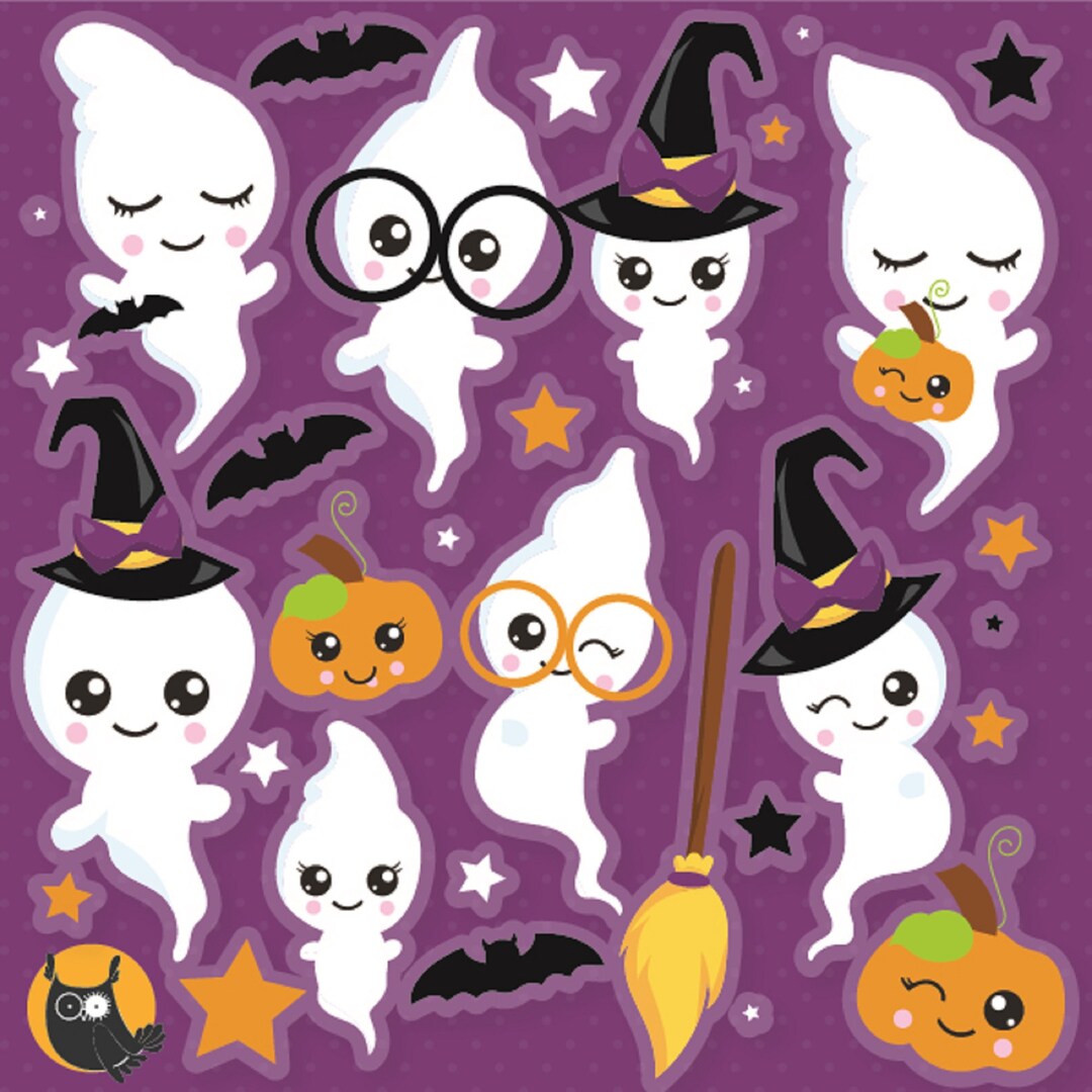 Kawaii Ghost Clipart Commercial Use, Vector Graphics, Digital Clip Art ...