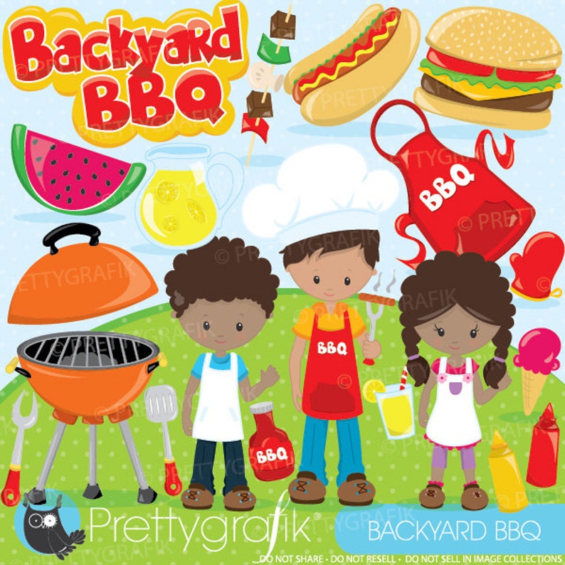 Backyard Bbq Clipart for Scrapbooking Bbq Kids Clipart - Etsy