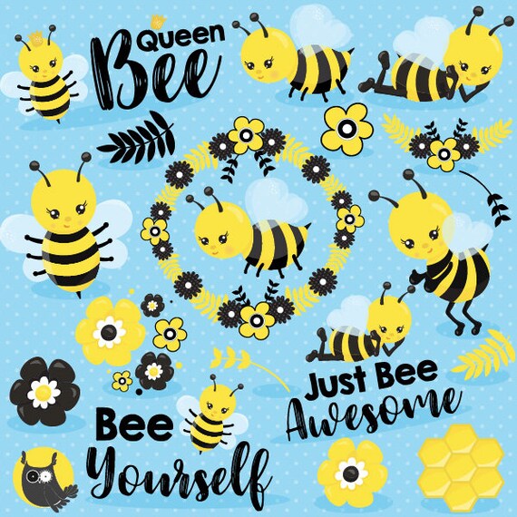 Bee Awesome Clipart Commercial Use Clipart Vector Graphics - Etsy