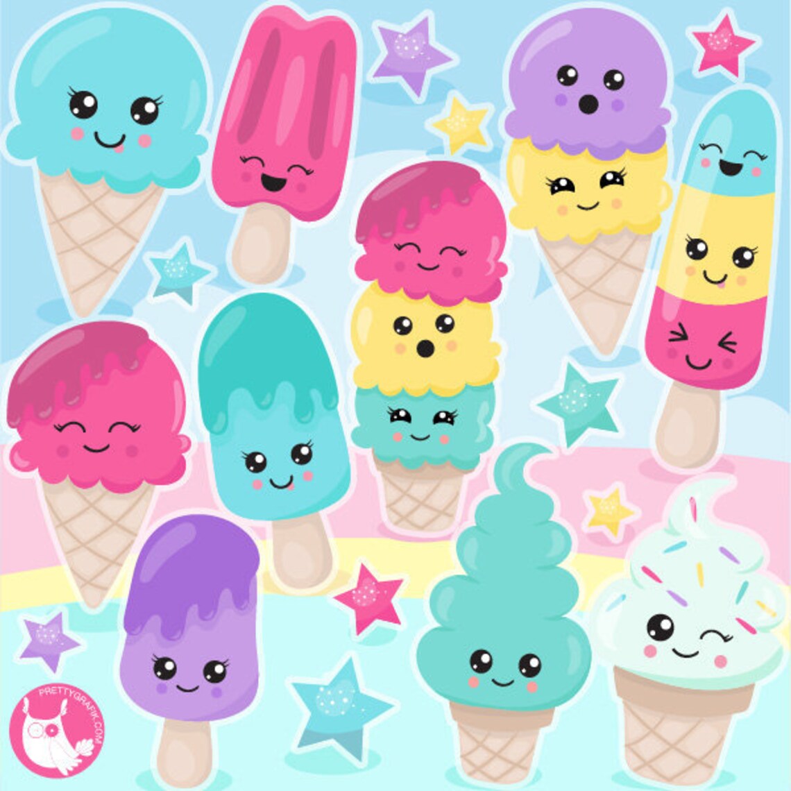 Ice Cream and Popsicle Clipart Commercial Use Clipart Vector - Etsy