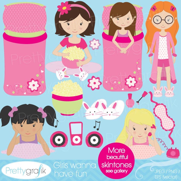 Little Girls Sleepover Clipart Images
