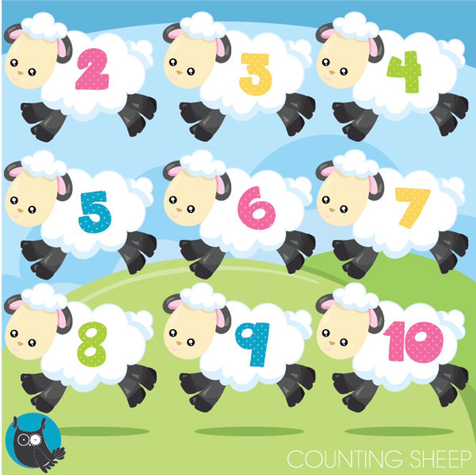 Counting Sheep Clipart Commercial Use Rhyme Vector Graphics - Etsy
