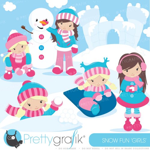 Snow Girls Clipart Commercial Use Vector Graphics Digital - Etsy