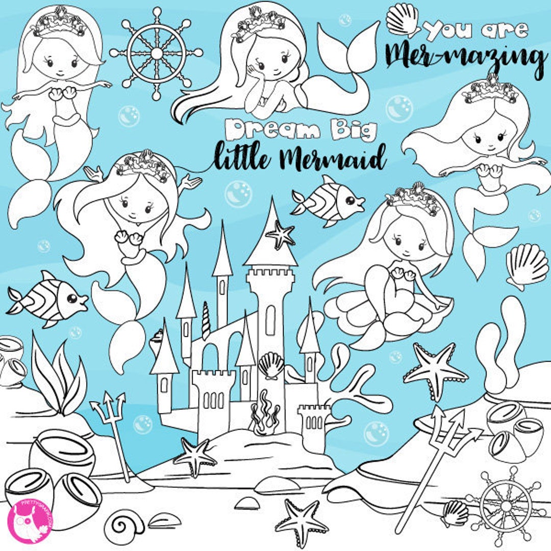 Mermaid Digital Stamp Commercial Use, Vector Graphics, Digital Stamp ...